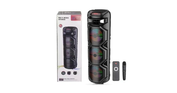 Coluna Bluetooth Sing-e ZQS8301/ZQS8302 com Microfone Sem Fios e Remoto Preto